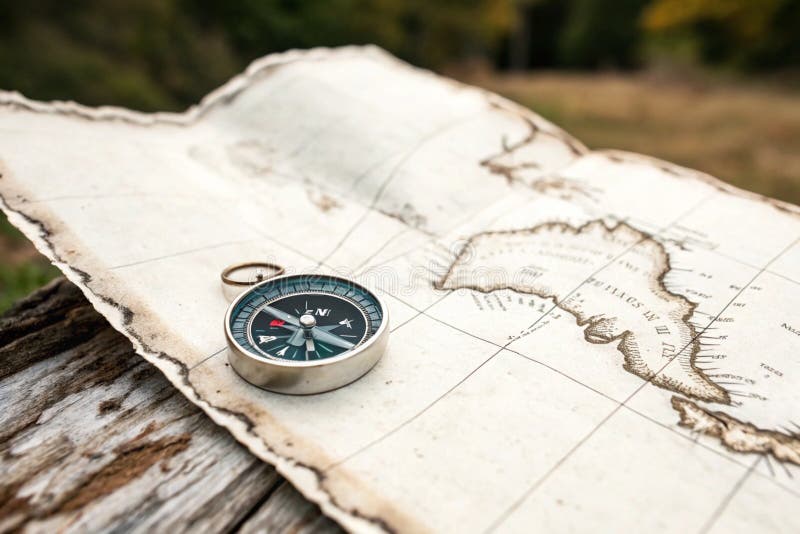 Vintage Blank Map with Compass â€ Adventure and Exploration Concept ...