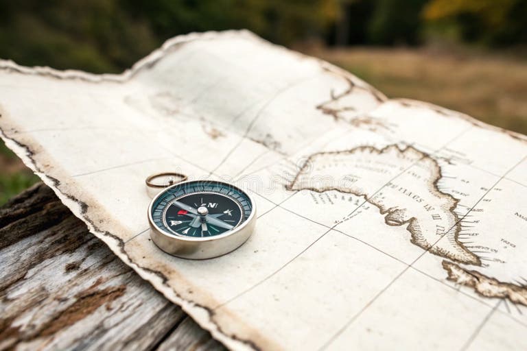 Vintage Blank Map with Compass â€ Adventure and Exploration Concept ...