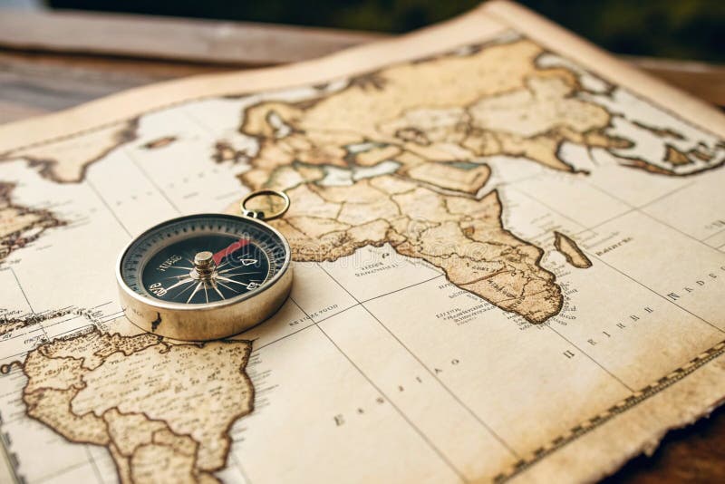 Vintage Blank Map with Compass â€ Adventure and Exploration Concept ...