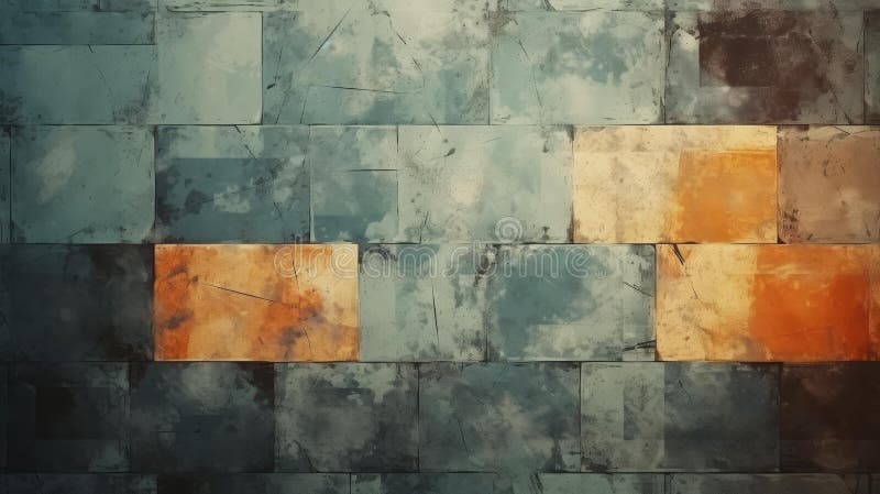 Vintage Block Print Pattern with Distressed, Flat Illustration in Muted ...