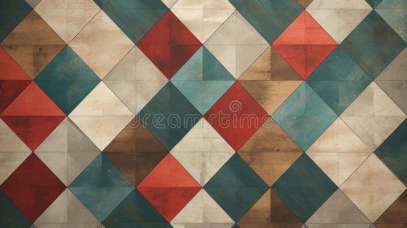 Vintage Block Print Pattern with Distressed, Flat Illustration in Muted ...