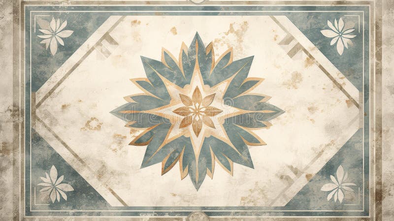 Vintage Block Print Pattern with Distressed, Flat Illustration in Muted ...