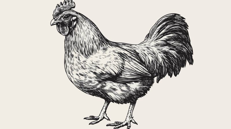 Vintage Block Print Style Chicken with Grunge Effect for Graphic Design ...