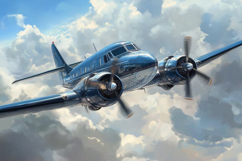 Vintage Blue Aircraft Flying Above Clouds on a Clear Day Showcasing Its Detailed Design and ...