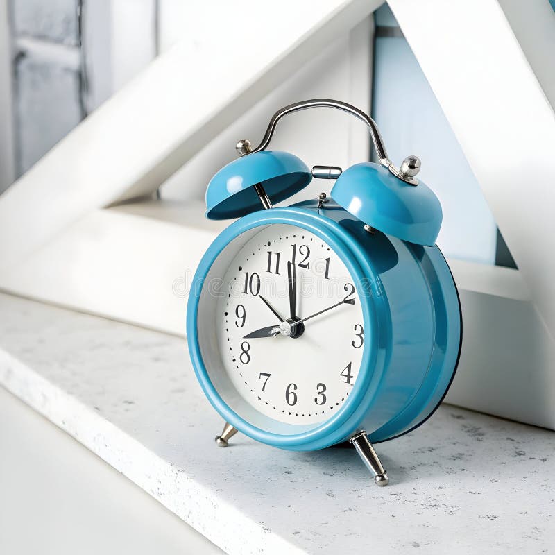 Vintage Blue Alarm Clock on Modern Background on White Background Stock ...
