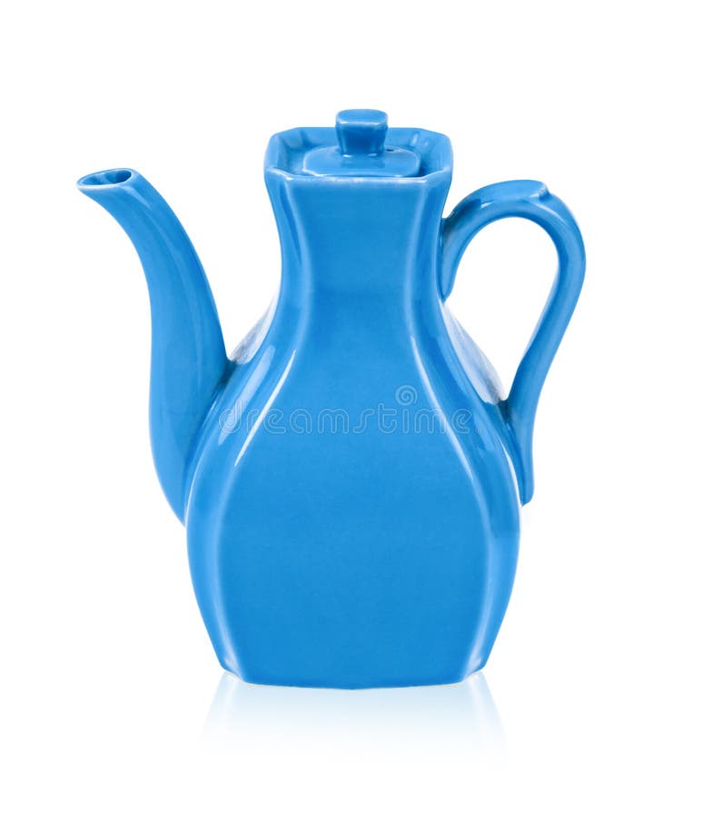 Vintage Blue Ceramic Teapot Isolated on White Stock Image - Image of ...