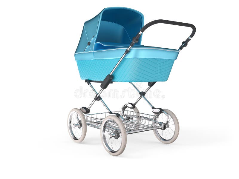 Vintage Blue Color Design Baby Stroller. 3d Render Stock Illustration ...