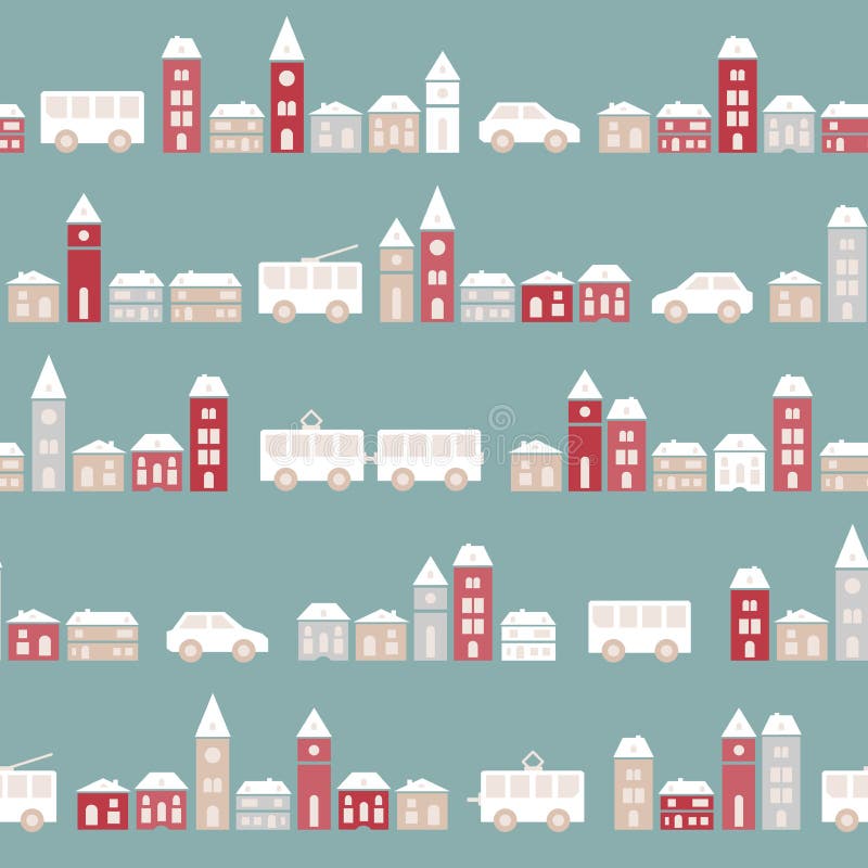 Vintage Blue Colorful Town Pattern Stock Vector - Illustration of ...