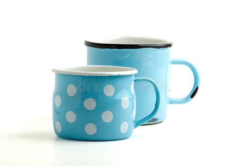 Vintage Blue Cups Isolated on White Stock Photo - Image of dent, drink ...
