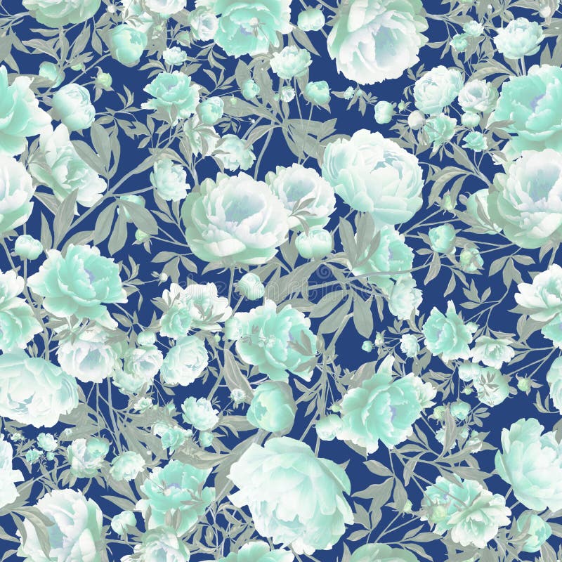 Vintage Blue Floral Seamless Pattern Stock Illustration - Illustration ...