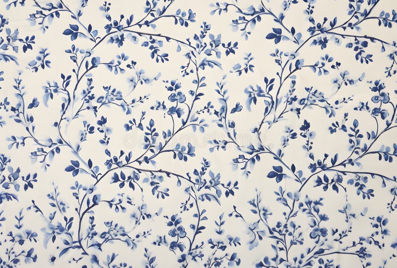 Vintage Blue Floral Vines Linen Fabric Pattern Stock Illustration ...