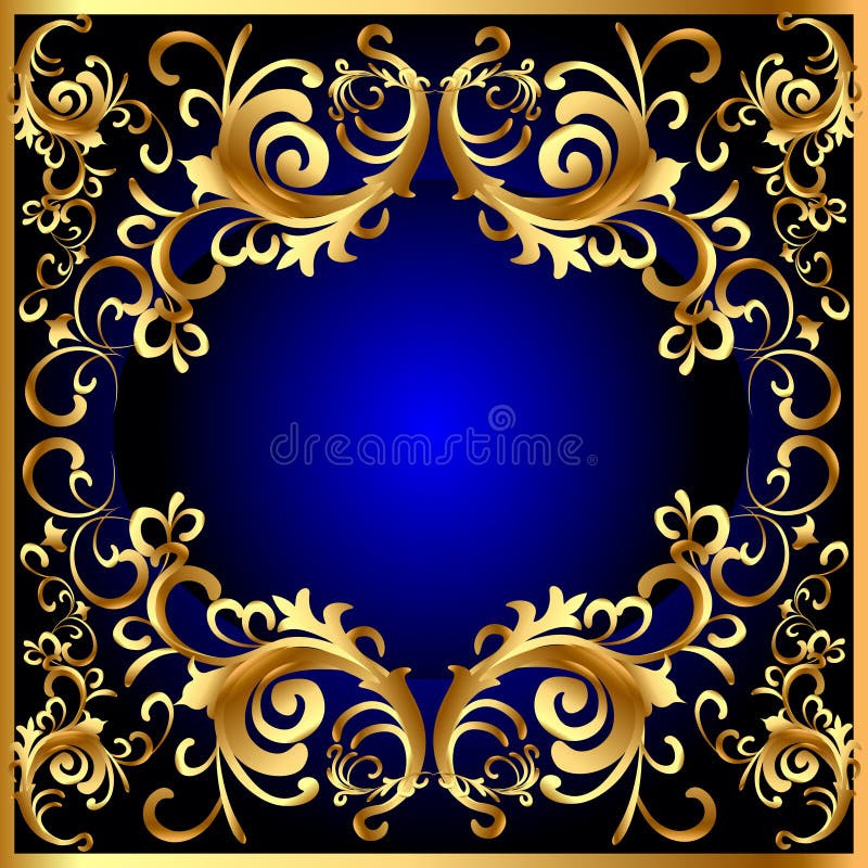 Vintage Blue Frame with Vegetable Gold(en) Pattern Stock Vector ...