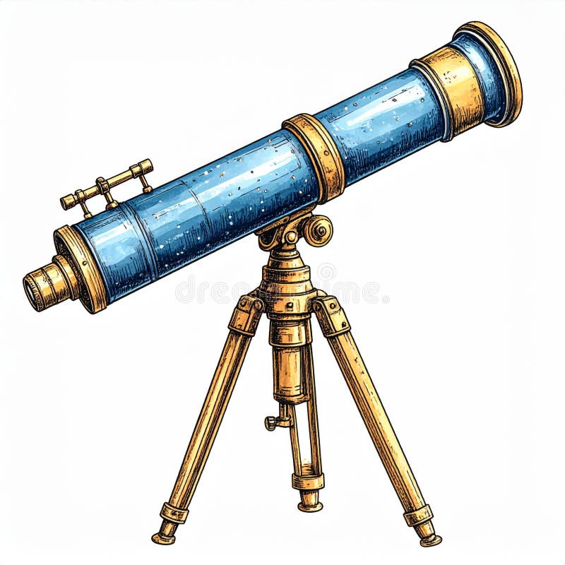 Vintage Blue and Gold Telescope on Tripod Stock Illustration ...