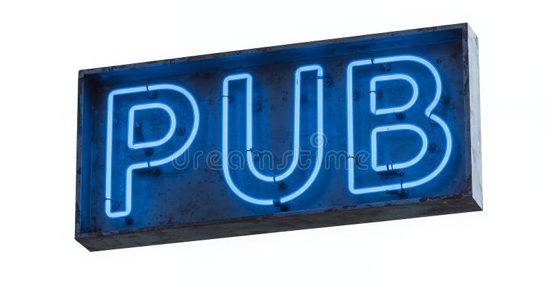 Vintage Blue Neon Pub Sign on White Background Stock Illustration ...