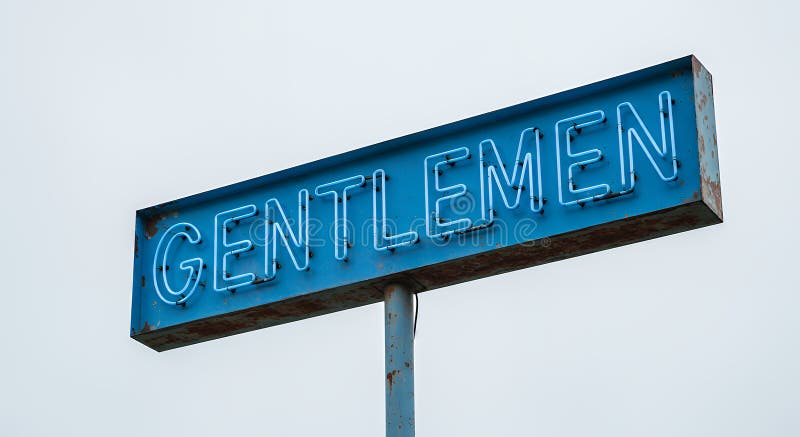 Vintage Blue Neon Gentlemen Sign on White Background Stock Illustration ...