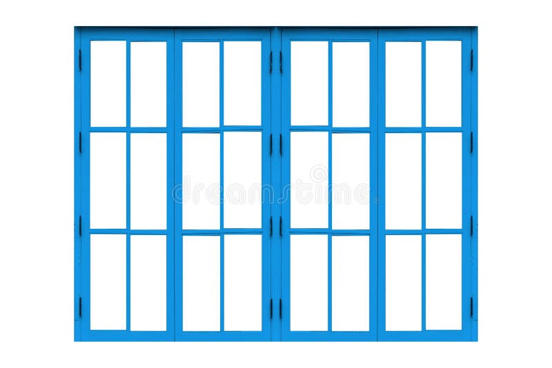 Blue Painted Wooden Window Frame Isolated on a White Background Stock ...