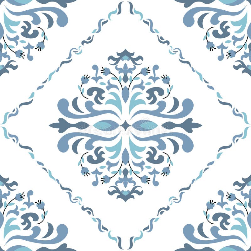 Seamless Color Damask Pattern Stock Vector - Illustration of graphic ...