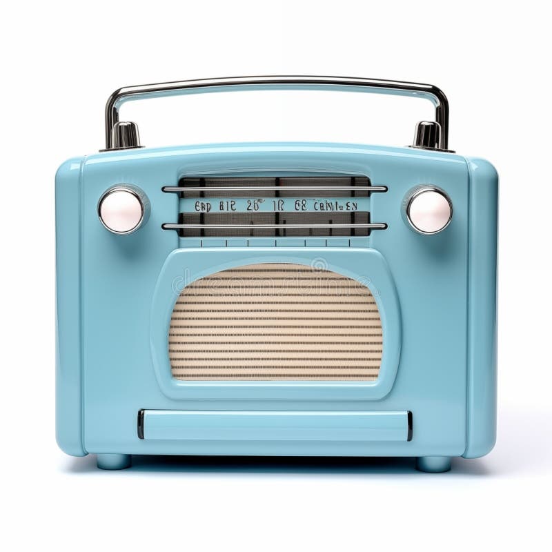 Vintage Blue Radio with Silver Knobs on White Background Stock ...