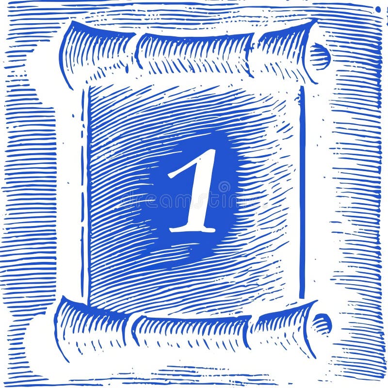 Vintage Blue Scroll with Number One in Retro Engraving Style Stock ...