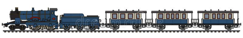 The Vintage Blue Steam Train Stock Vector - Illustration of passenger ...