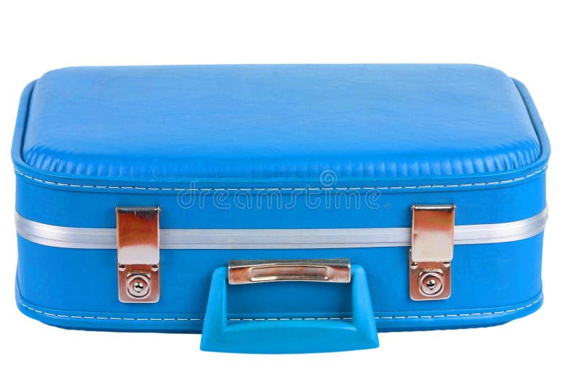 Vintage Blue Suitcase Isolated on White Stock Image - Image of single ...