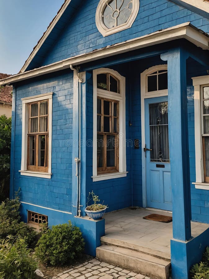 Vintage Blue Theme House with Square Windows Portrait Ai Generated ...
