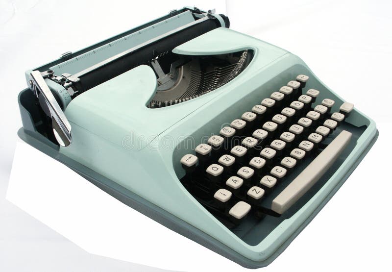 Vintage Blue Typewriter Isolated on White Stock Photo - Image of retro ...