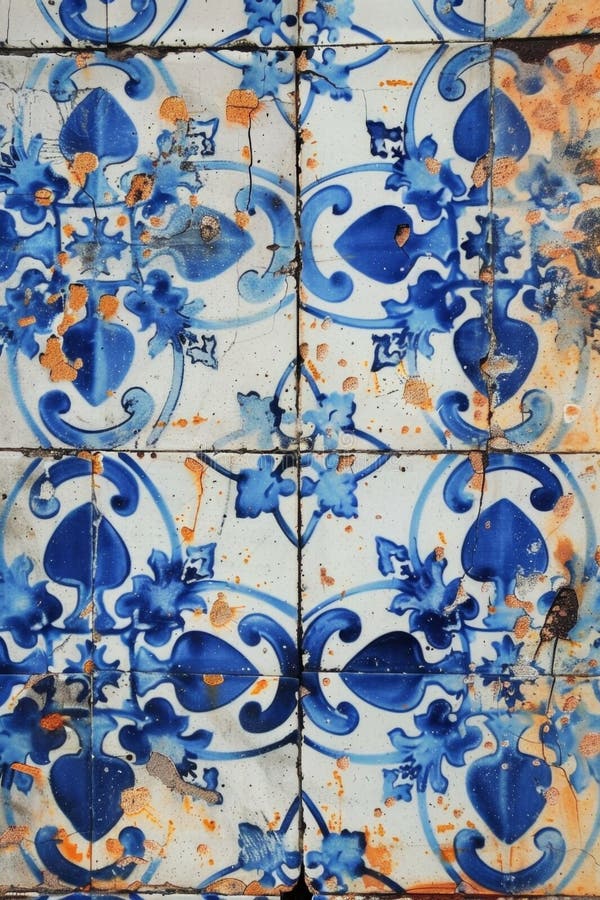 Vintage Blue and White Ceramic Tile Pattern Stock Illustration ...