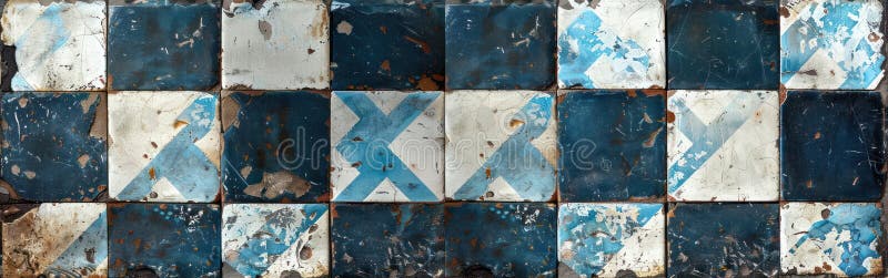 Vintage Blue and White Patchwork Chessboard Texture Background with ...