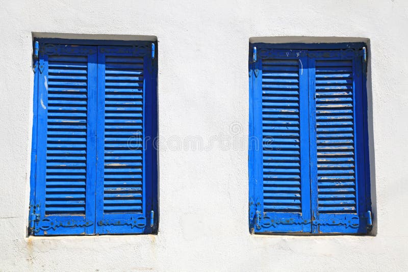 Vintage Blue Window with Shutter (Greece) Stock Photo - Image of frame ...