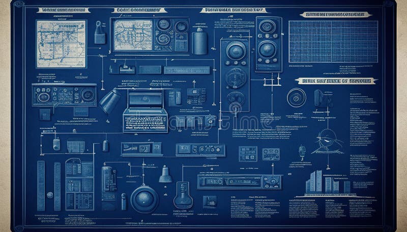 Vintage Blueprint Digital Art Illustration, Generative AI Stock ...