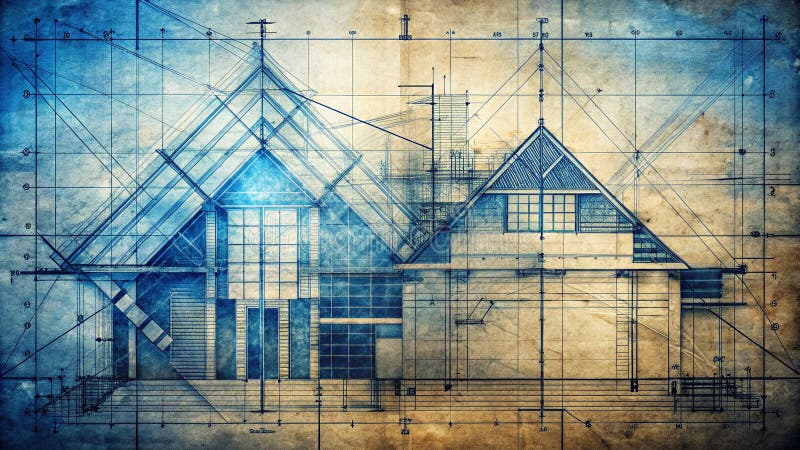 Vintage Blueprint Double Exposure a Grunge Background for Architectural ...