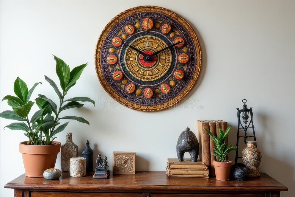 Vintage Bohemian Wall Clock Design Stock Illustration - Illustration of ...