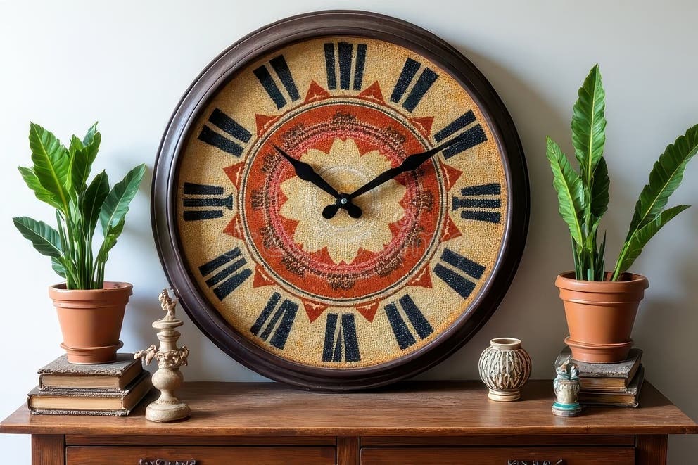 Vintage Bohemian Wall Clock Stock Illustration - Illustration of ...