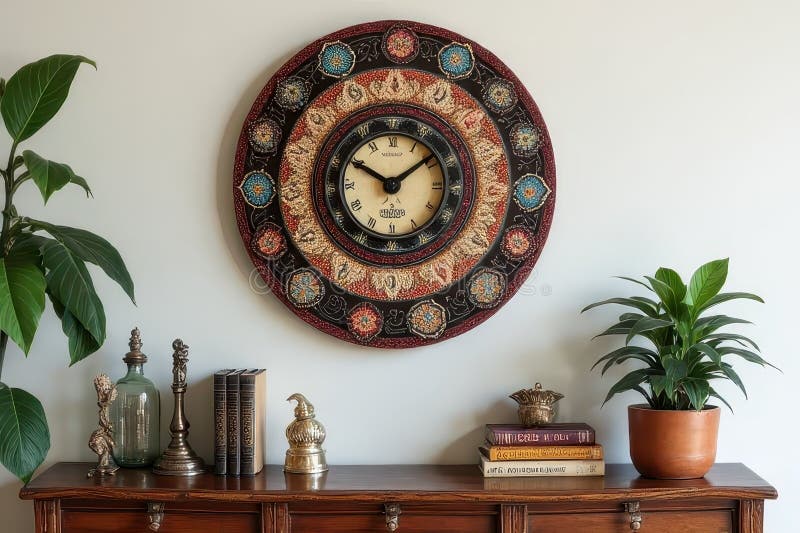 Vintage Boho Style Wall Clock Stock Illustration - Illustration of ...