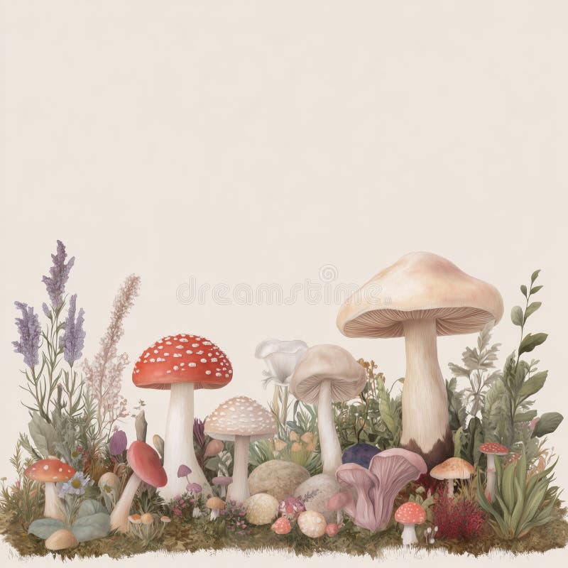 Vintage Book Border with Botanical and Mushroom Frame for Decorative ...