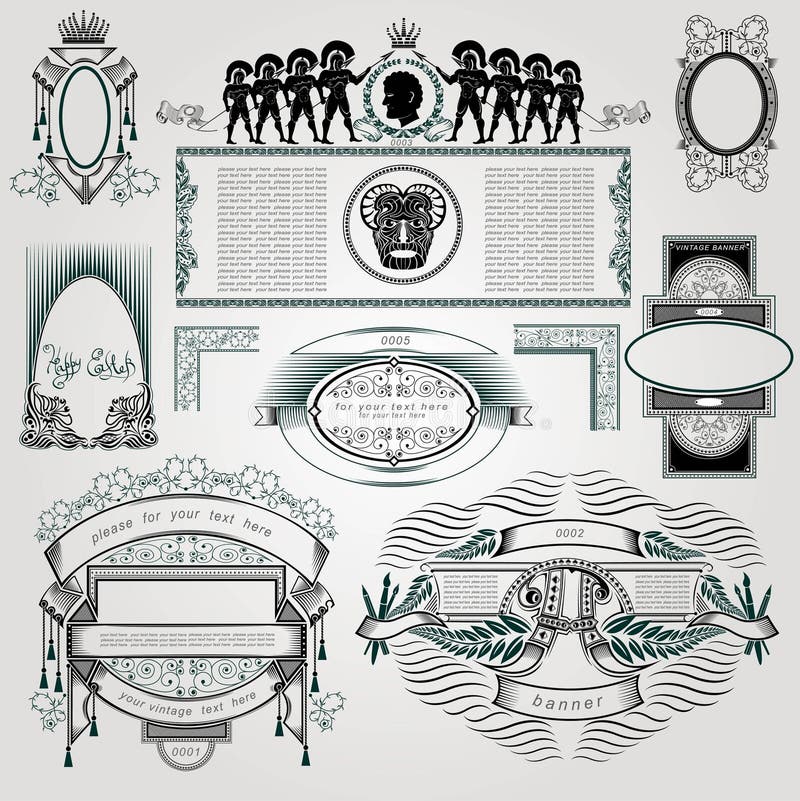 Vintage Book Element Set Calligraphic and Page Decoration Silhouette ...