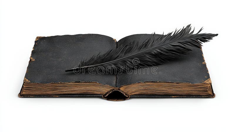 Vintage Book with an Ink Quill on White Isolated Background Stock ...