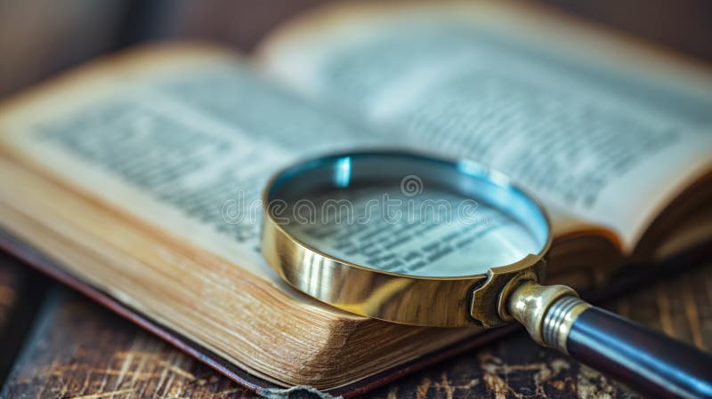 Vintage Book with Magnifying Glass on Text Stock Illustration ...
