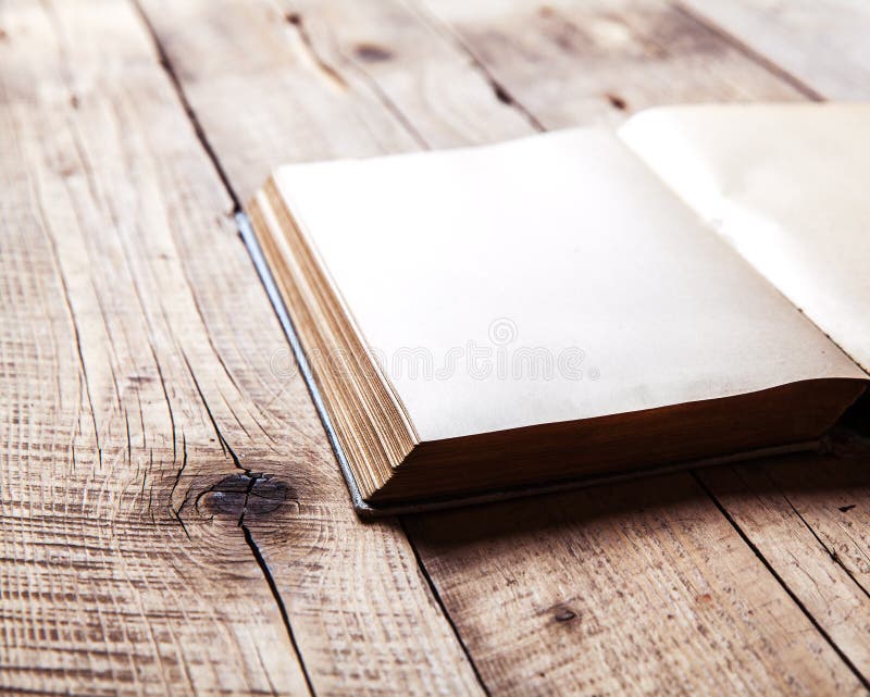 Vintage Book on Old Wooden Table. Stock Image - Image of copy ...
