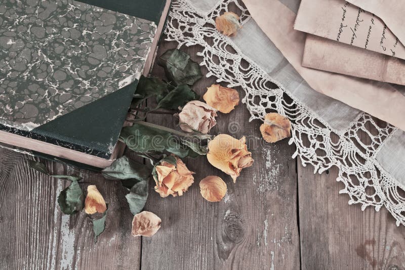 Vintage book and roses. stock image. Image of retro, romantic - 66305937