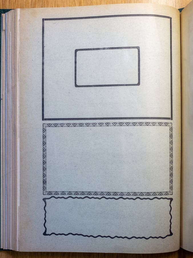 Vintage Book Showing Blank Pages with Frames Stock Photo - Image of ...