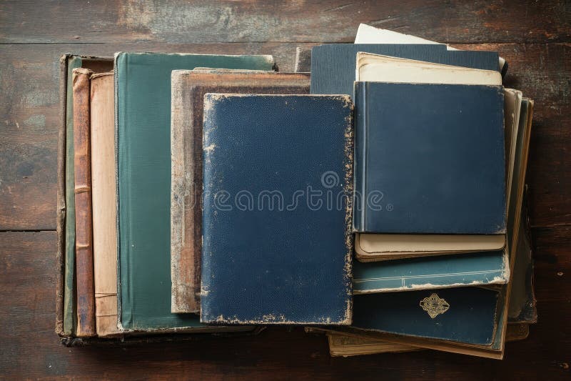 Vintage Book Stack on Rustic Wooden Background a Collection of Vintage ...
