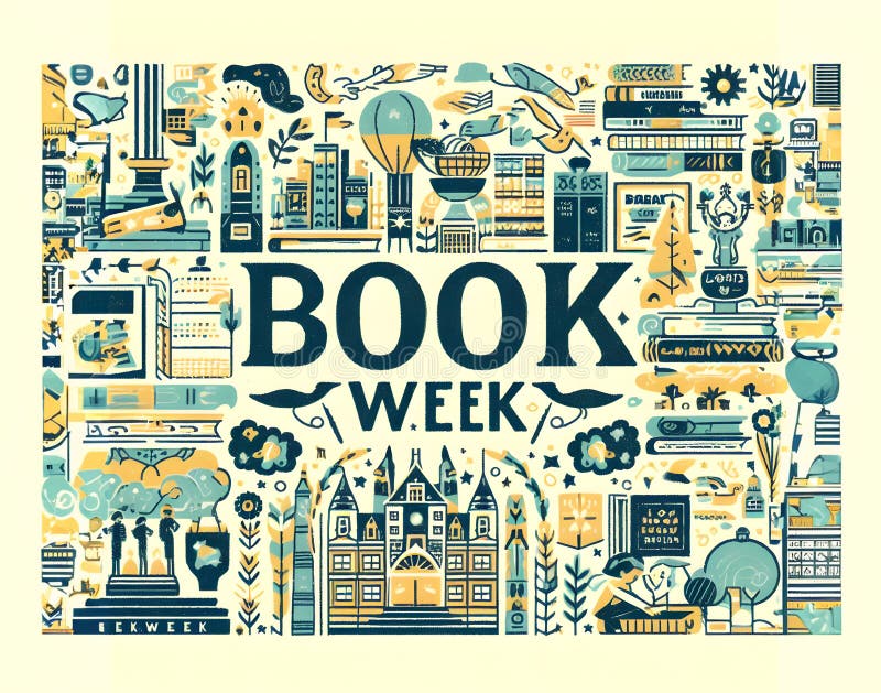Vintage Book Week Poster stock illustration. Illustration of learning ...