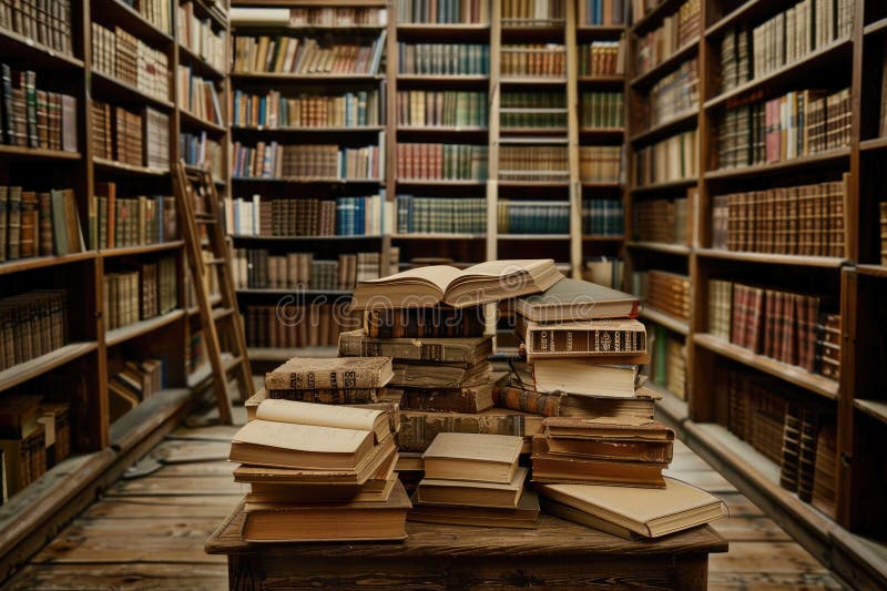 Vintage Books in an Old Library Setting Stock Illustration ...