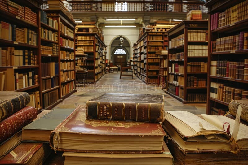 Vintage Books in an Old Library Setting Stock Illustration ...