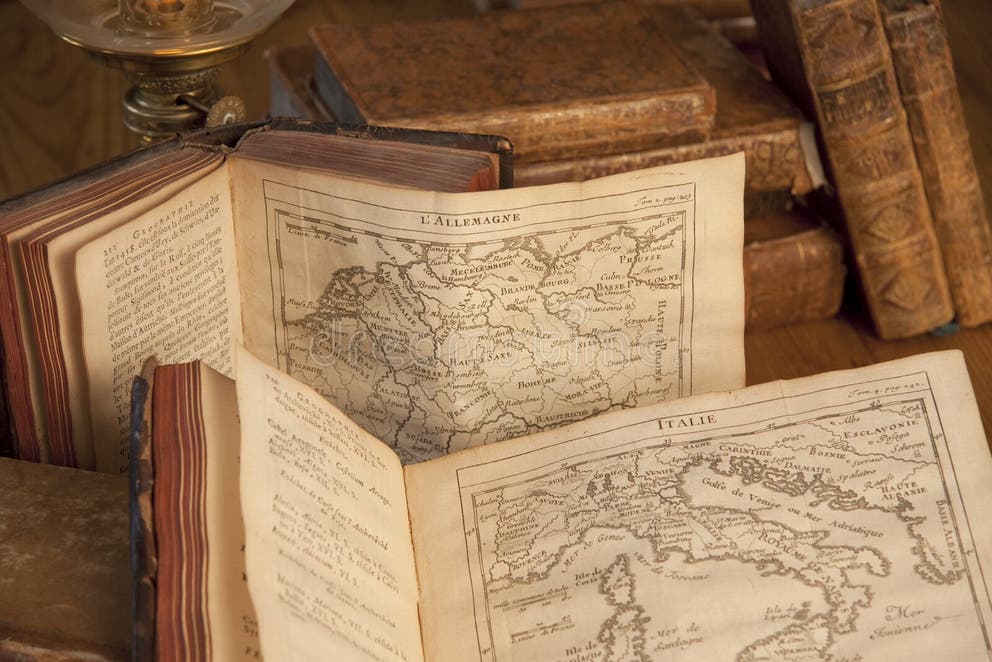 Vintage Books with Old Maps Stock Photo - Image of europe, bind: 15635580