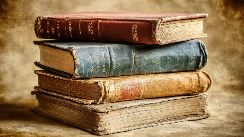 Vintage Books Stack with Textured Leather Bindings Stock Image - Image ...