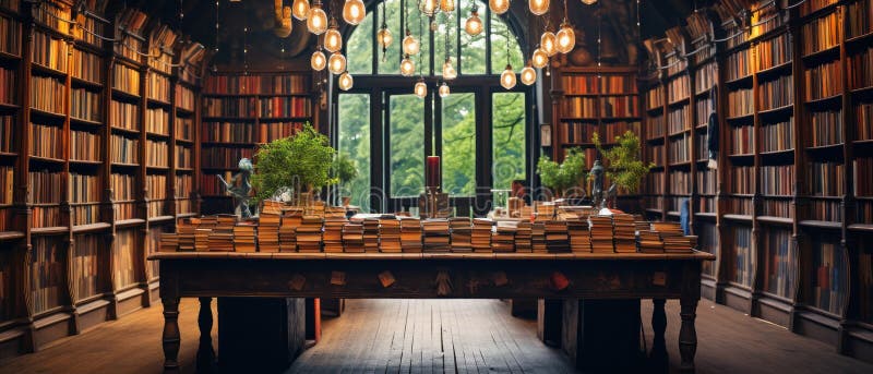 Vintage Bookstore Interior with Rows of Old Books - AI Generated Stock ...
