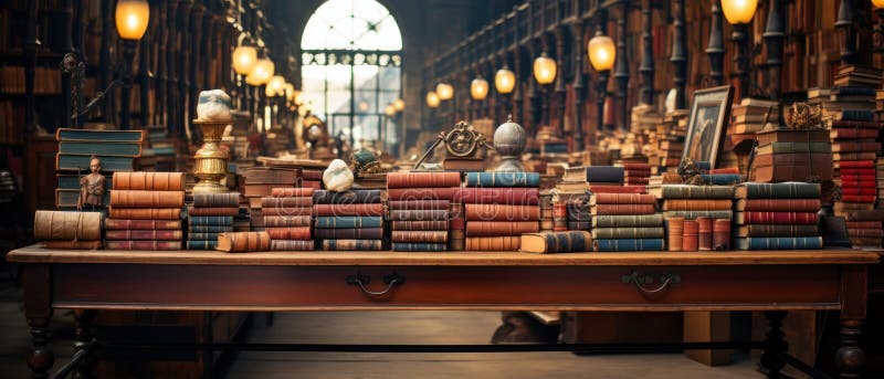 Vintage Bookstore Interior with Rows of Old Books - AI Generated Stock ...